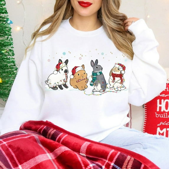Bunny Christmas Sweatshirt, Cute Rabbit Sweat, Christmas Rabbit Gift ...