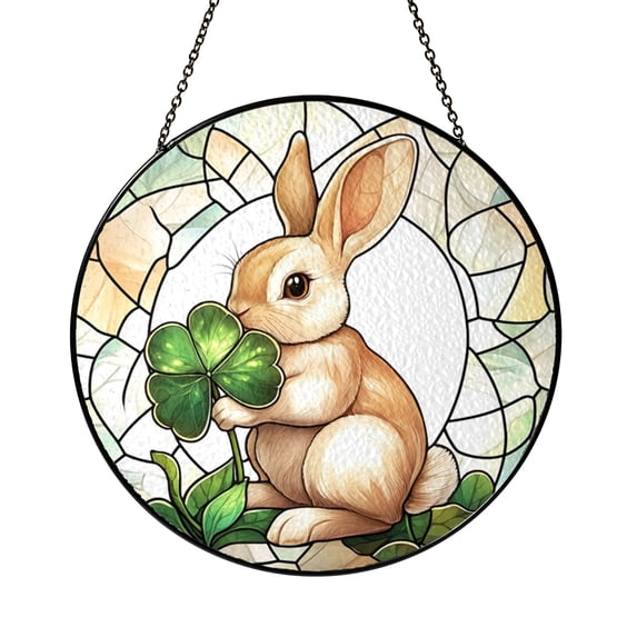 Bunny With Clover Stained Glass Suncatcher Window Hanging Decor, Cute ...