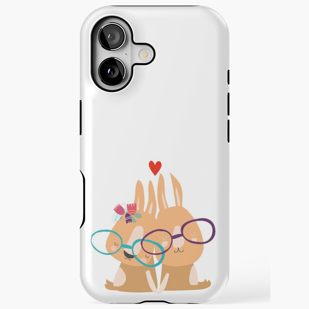 Bunny Couple Wearing Glasses Cute Art iPhone Case 17 11 12 13 14 15 16 ...