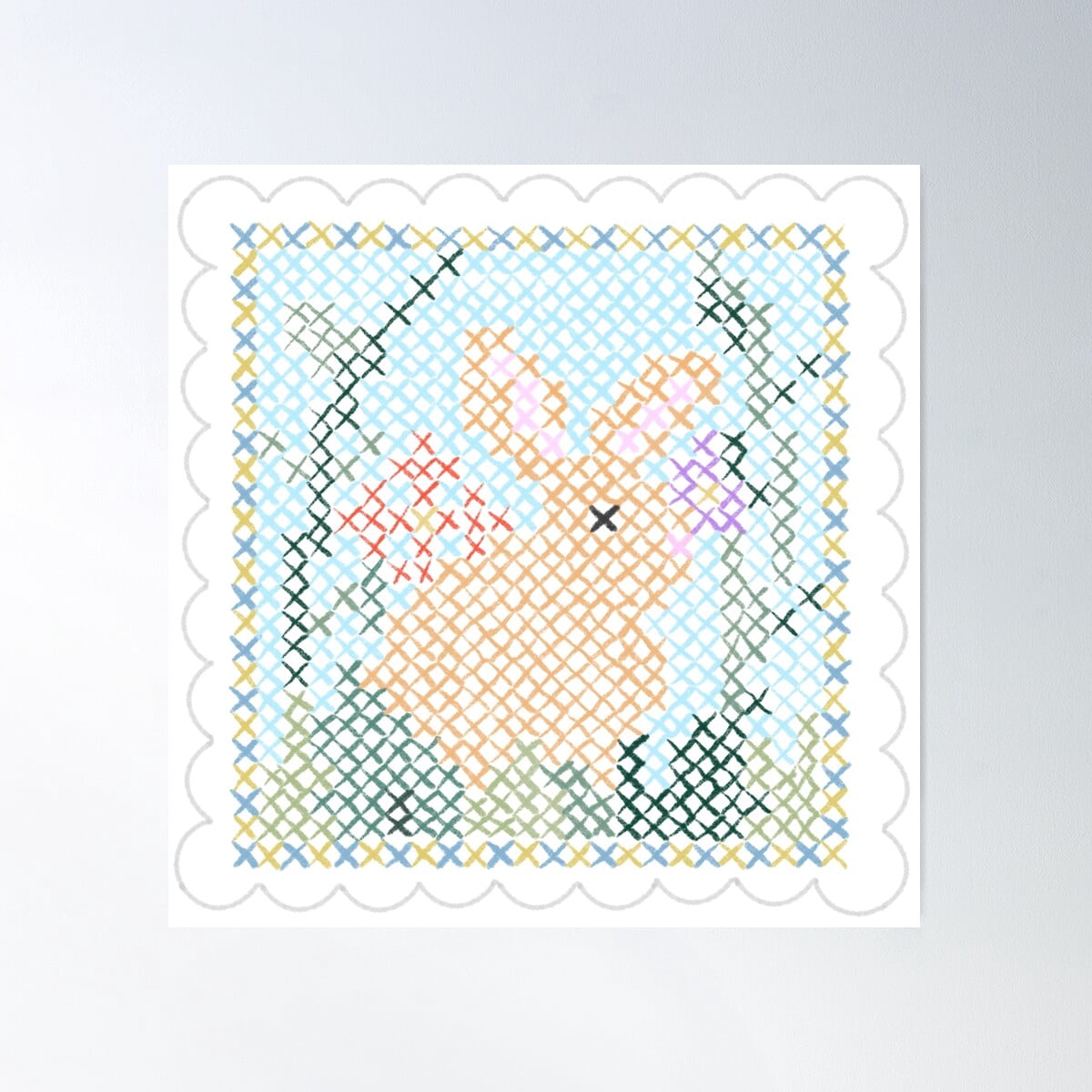 Bunny Cross Stitch Poster Wall Art, Modern Wall Decor For Living Room ...