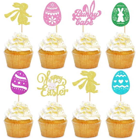 Bunny Cupcake Toppers Easter Rabbit Cake Toppers Egg Cupcake Toppers ...