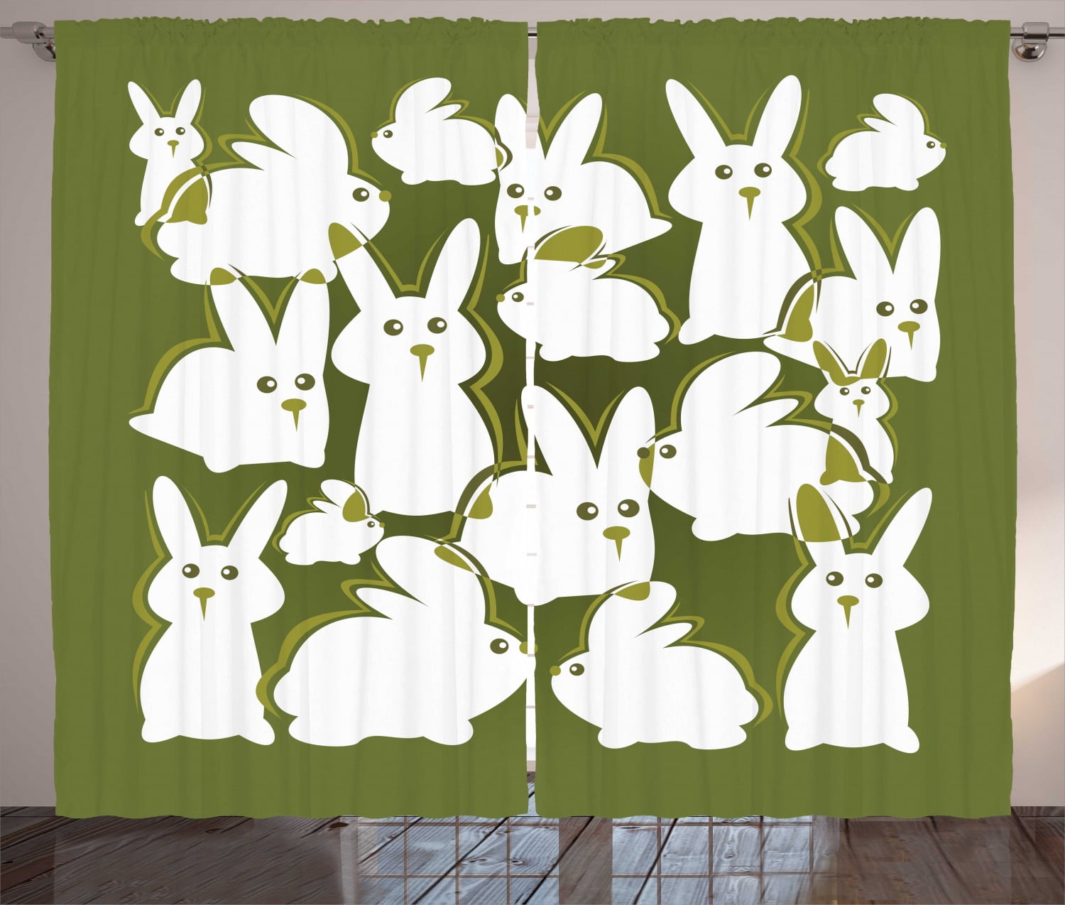 Ambesonne Bunny Curtains 2 Panel Set, Funny Cartoon Easter Animal, 108 ...