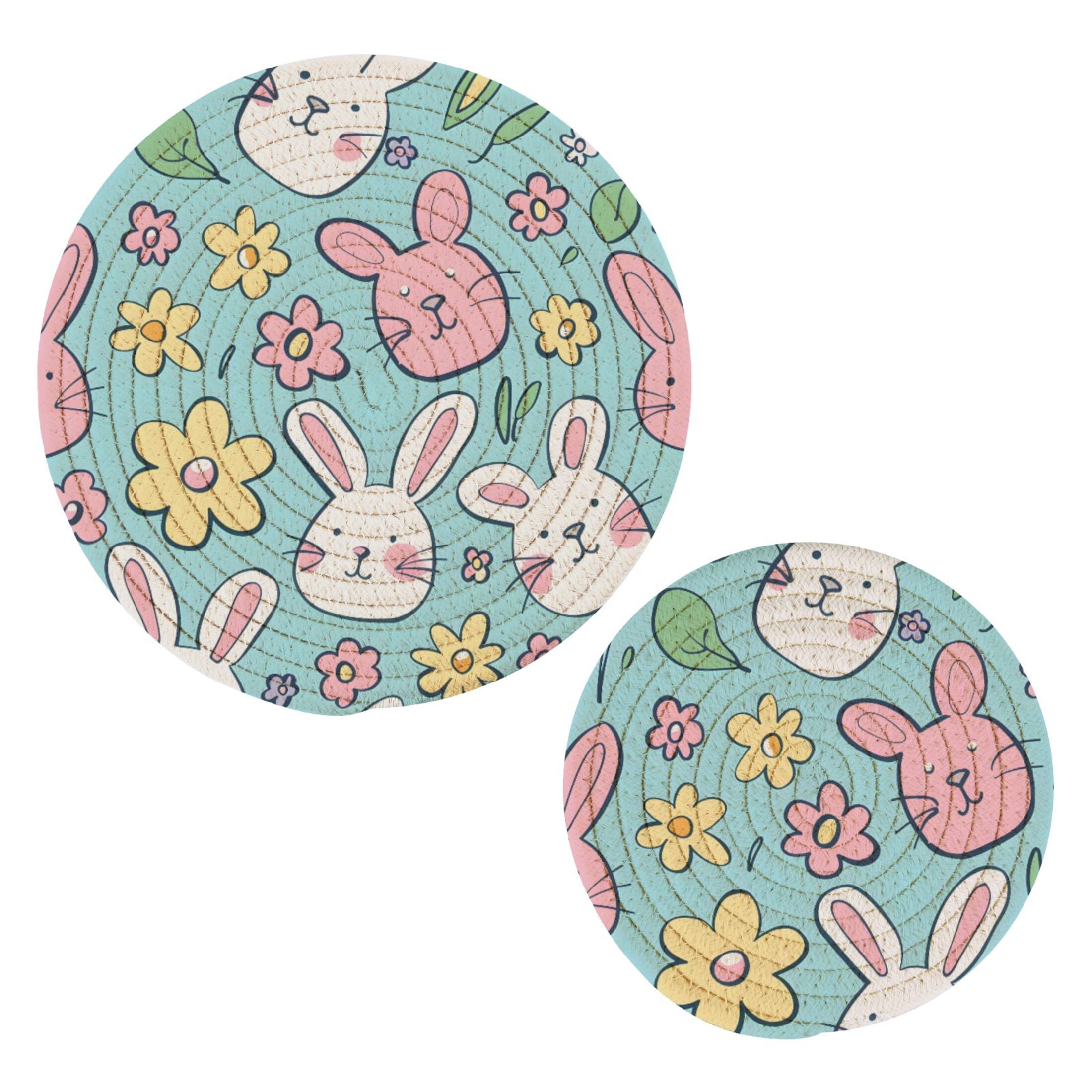 Bunny Daisy Flower Spring Cotton Trivets Potholders Set of 2 Handmade ...