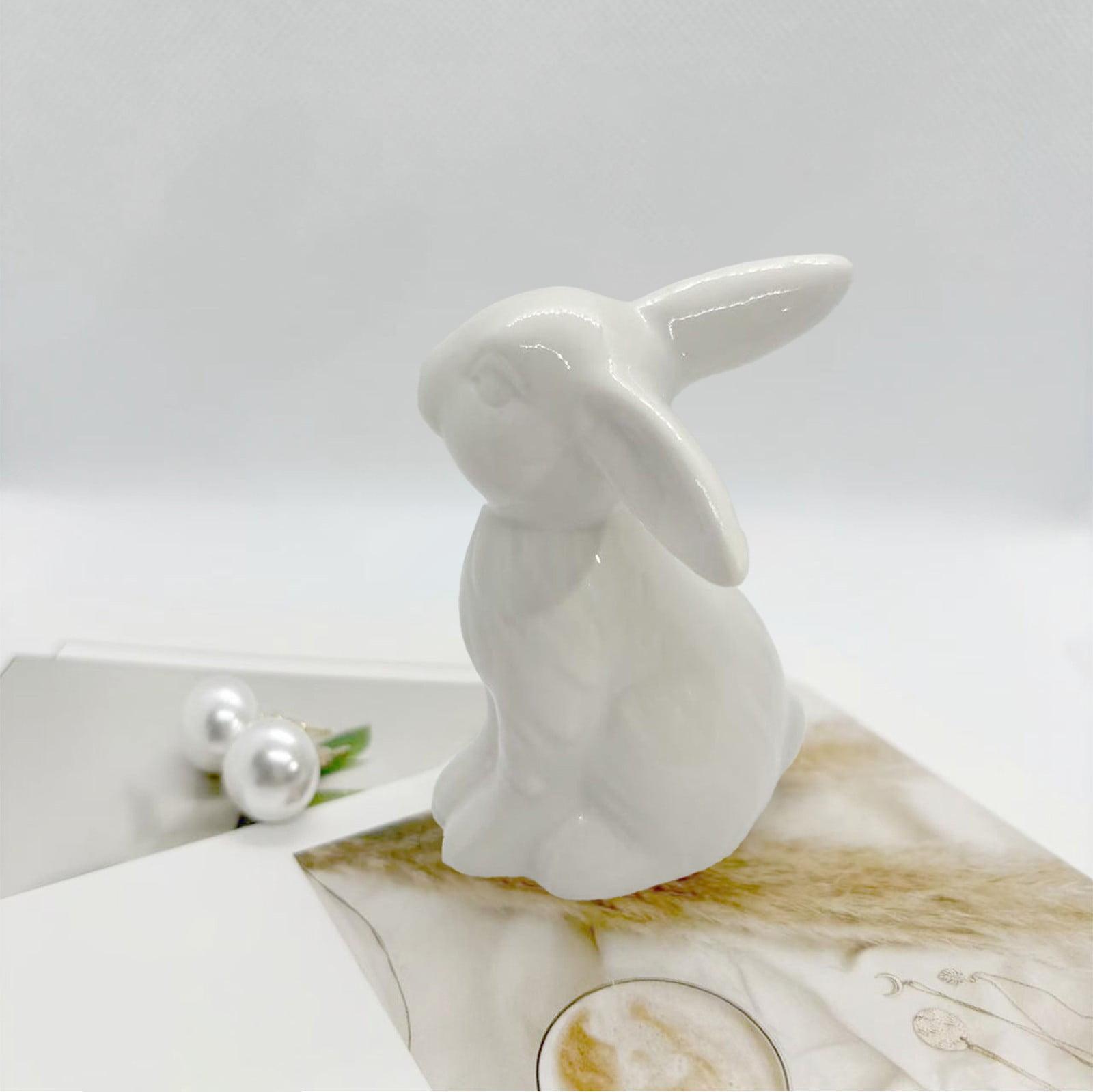 Bunny Decor Ceramic Rabbit Figurines, Easter Decor Small Easter Bunny ...
