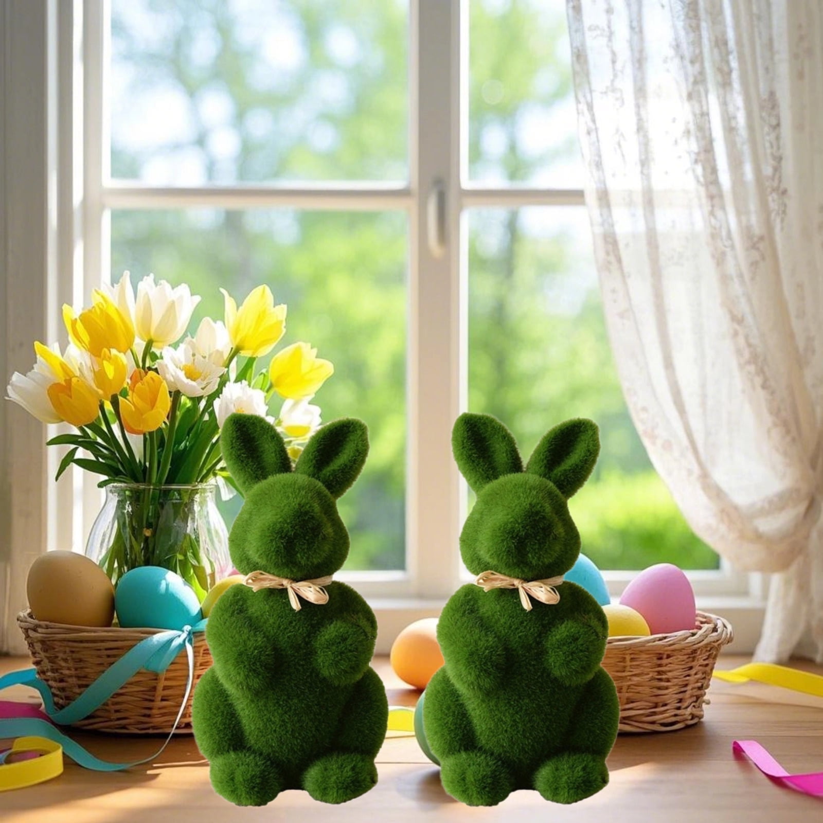 Bunny Decor Gift Boutique Green Fuzzy Flocked Bunny Easter Spring Decor ...