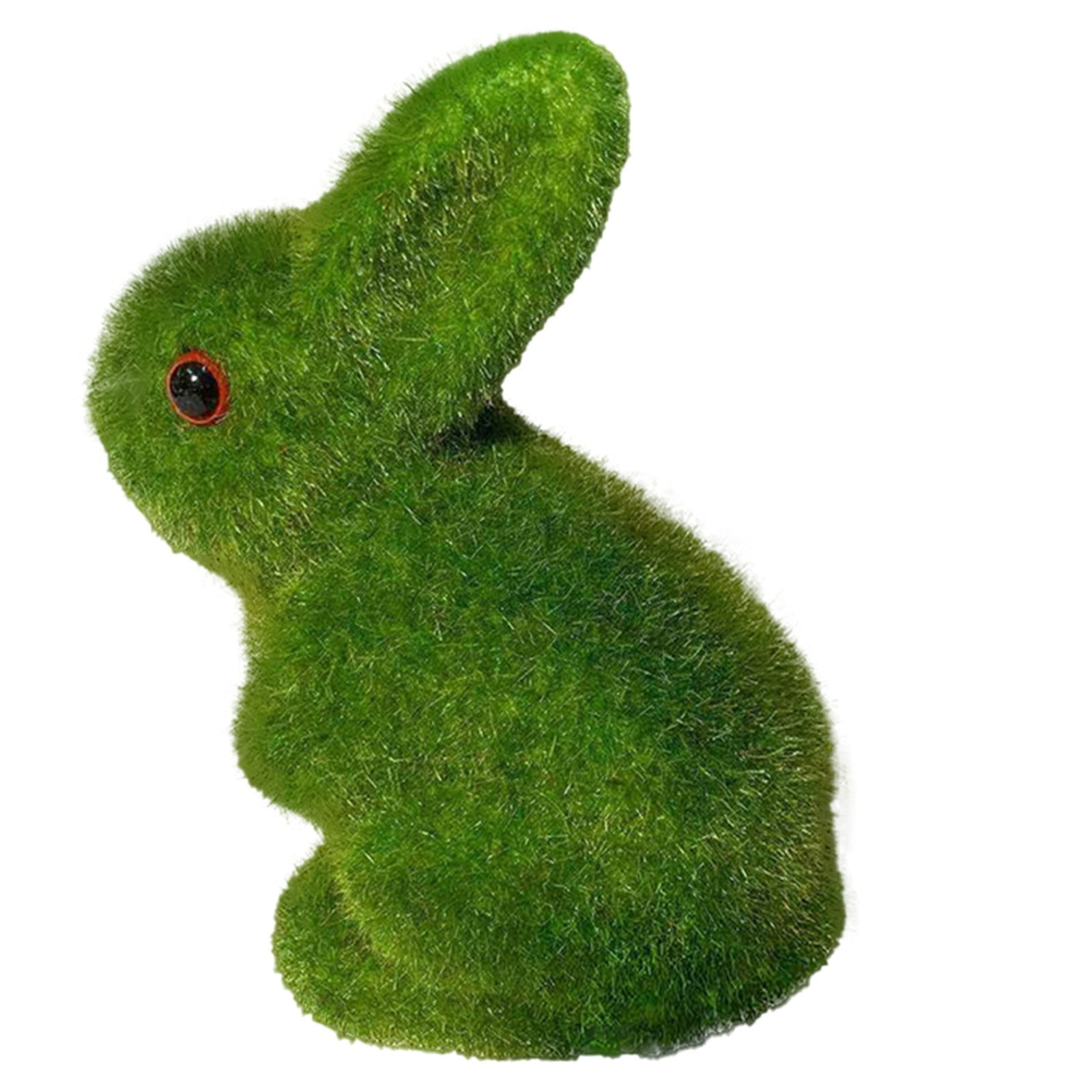 Bunny Decor: Moss Flocked Resin Rabbit Figurines, Green Furry Easter ...