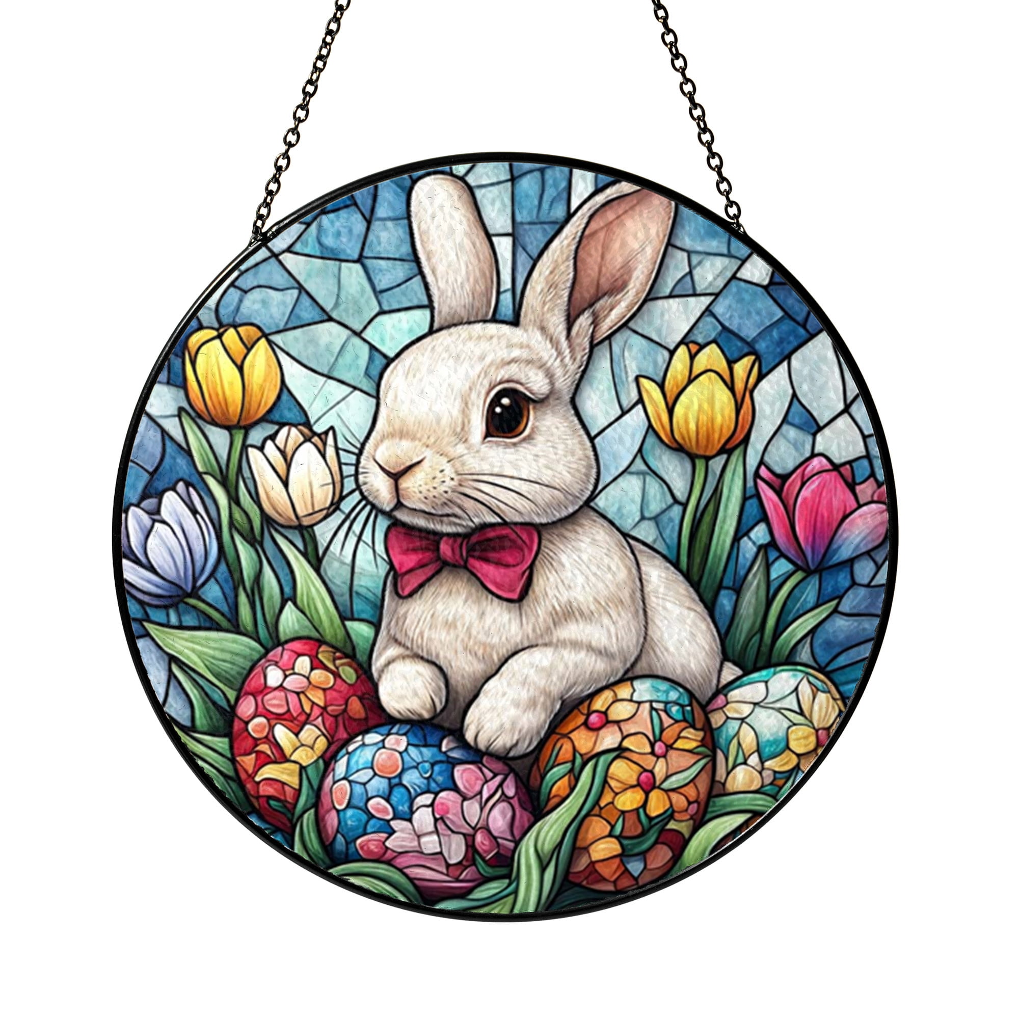 Bunny and Decorative Egg Stained Glass Style Window Suncatcher Hanging ...
