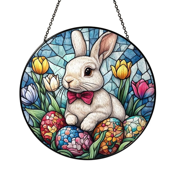 Bunny and Decorative Egg Stained Glass Style Window Suncatcher Hanging ...