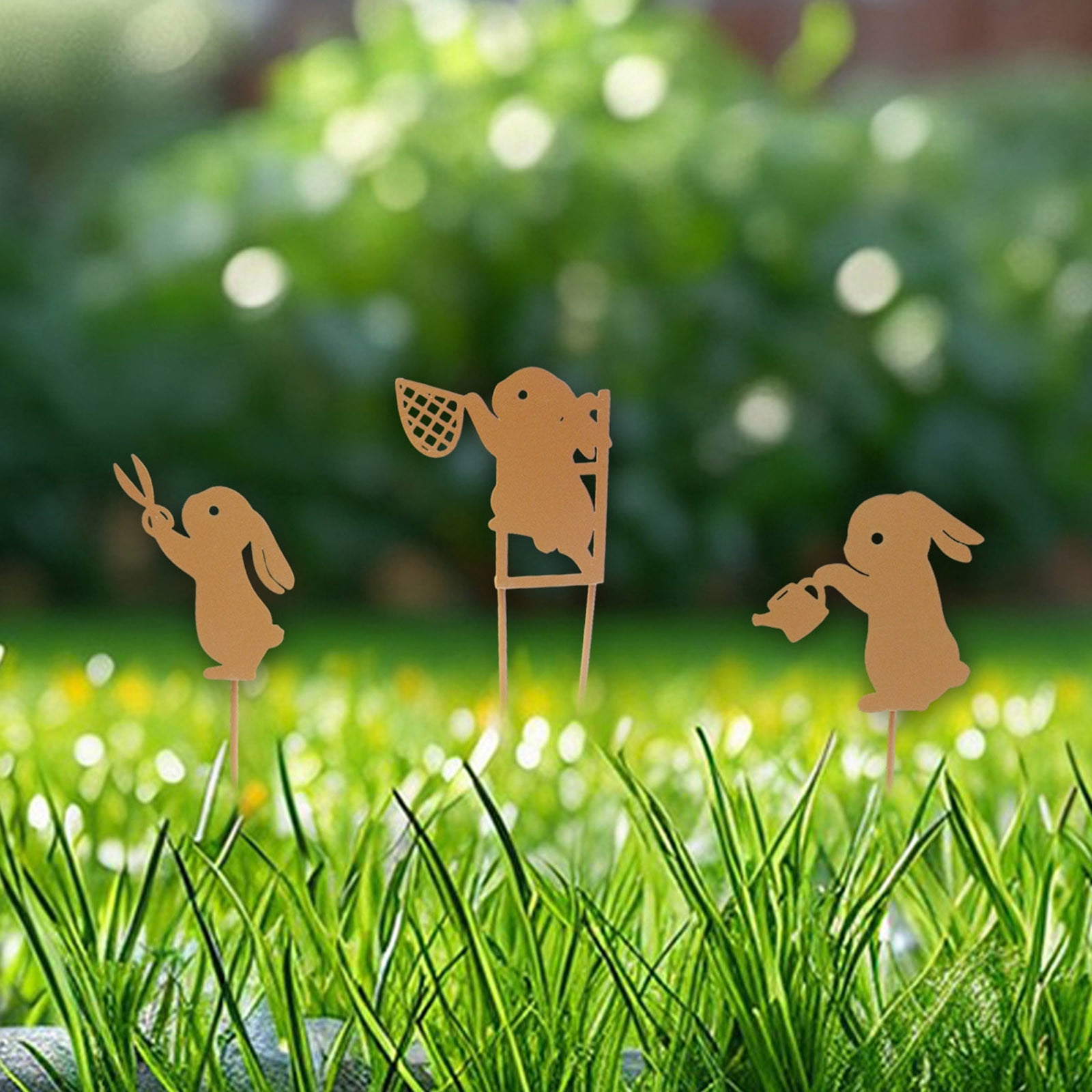 Bunny Decorative Garden Stakes - Rabbit Ground Plug | Outdoor Metal ...