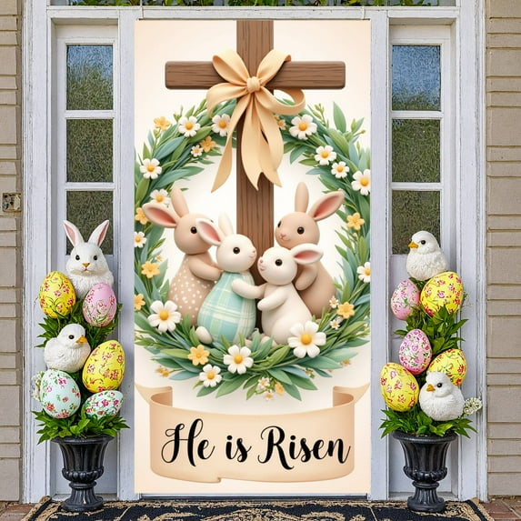 Bunny Design Easter Welcome Banner Colorful Eggs Bunny Backdrop Cute ...
