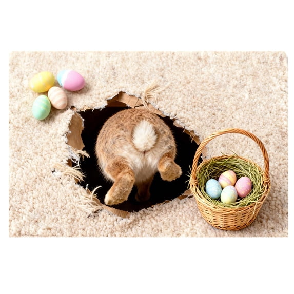 Bunny Door Mat, Easter Festive Eggs Wood Easter Washable Welcome Entry ...