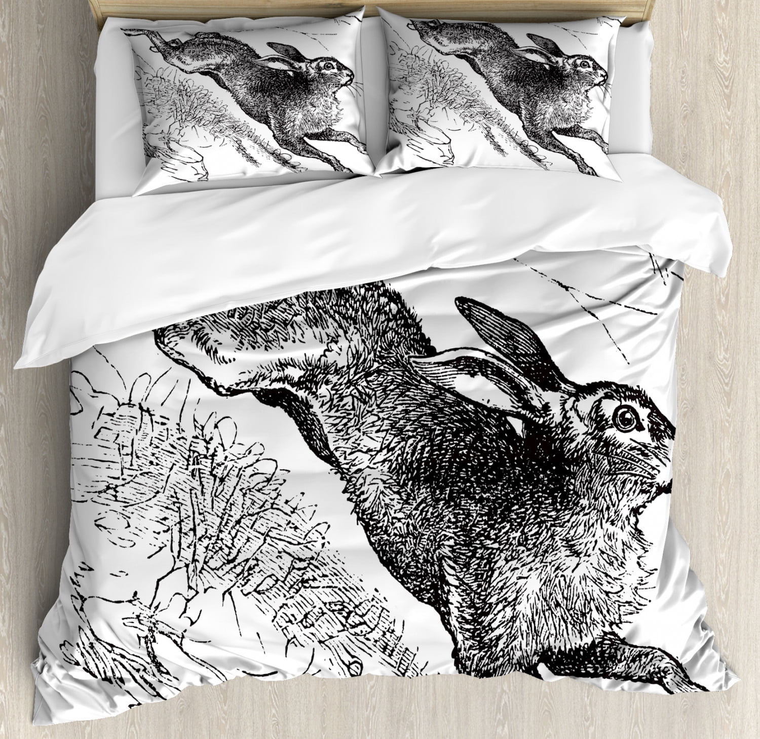 Bunny Duvet Cover Set Queen Size, Pencil Sketch Drawing of a Mountain ...