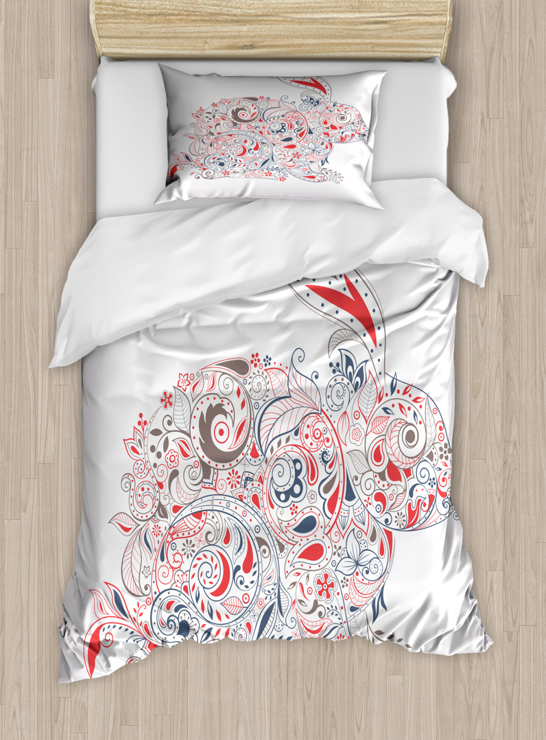 Bunny Duvet Cover Set Twin Size, Ornamental Easter Bunny Drawing Orient ...