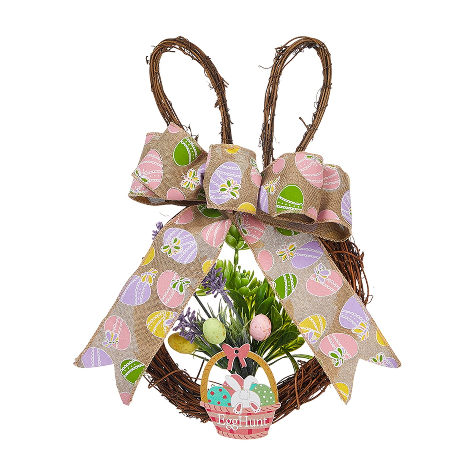 Bunny Ear Door Hanger Basket Wreath, 2025 Newest Woven Bow & Egg Door ...