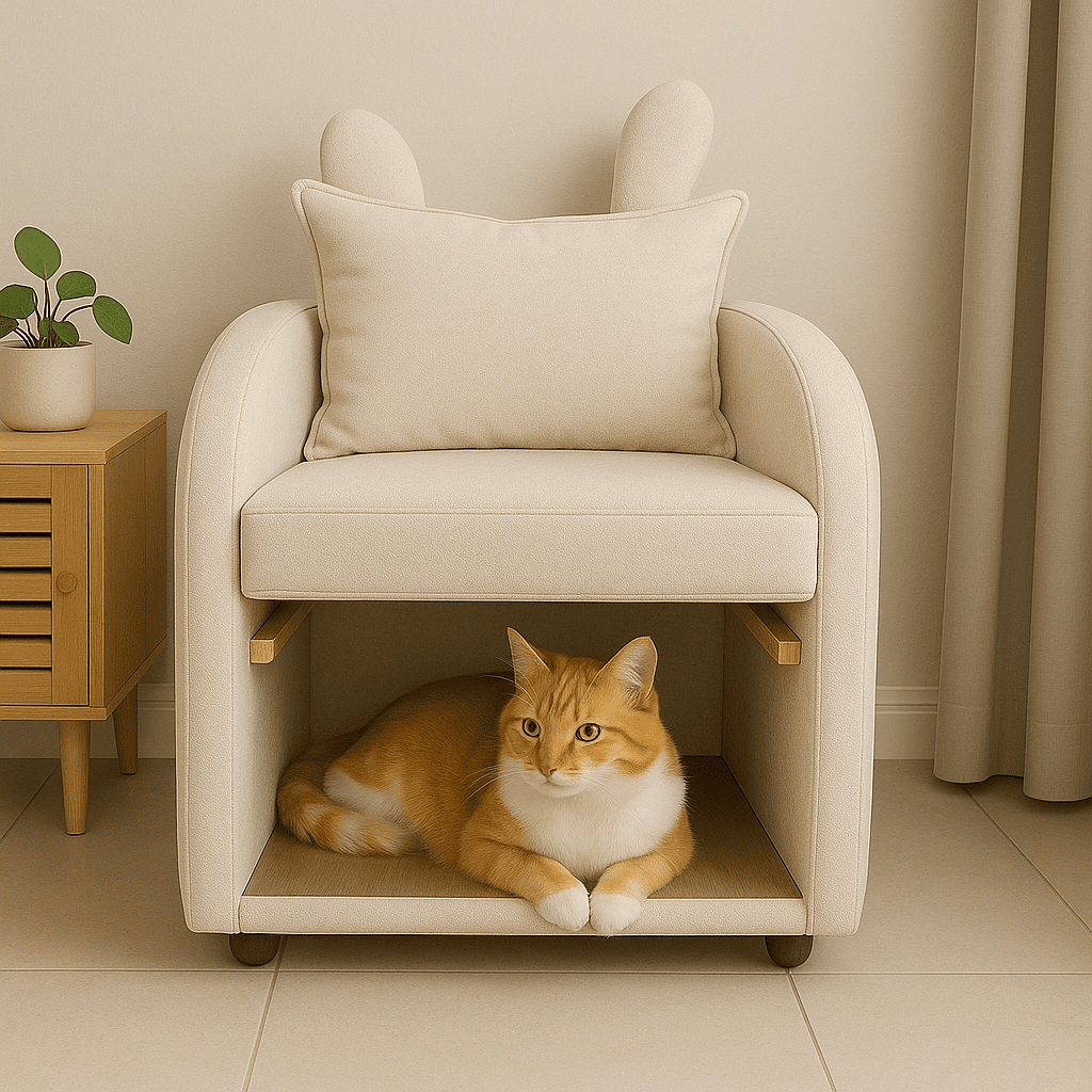 Bunny-Ear Pet-Friendly Armchair with Scratch-Resistant Fabric, Built-in ...