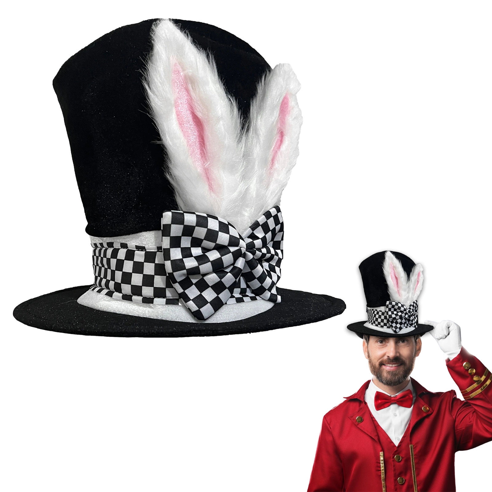 Bunny Ear Top Hat Rabbit Black Topper Plush Hat for Halloween Mad ...