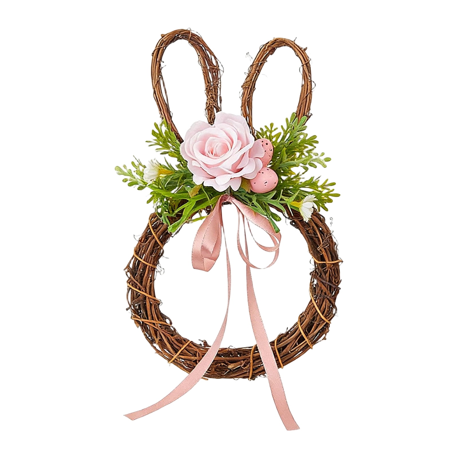 Bunny Ear Wreath for Easter - 10.24in Rattan Decor with Floral & Bow ...