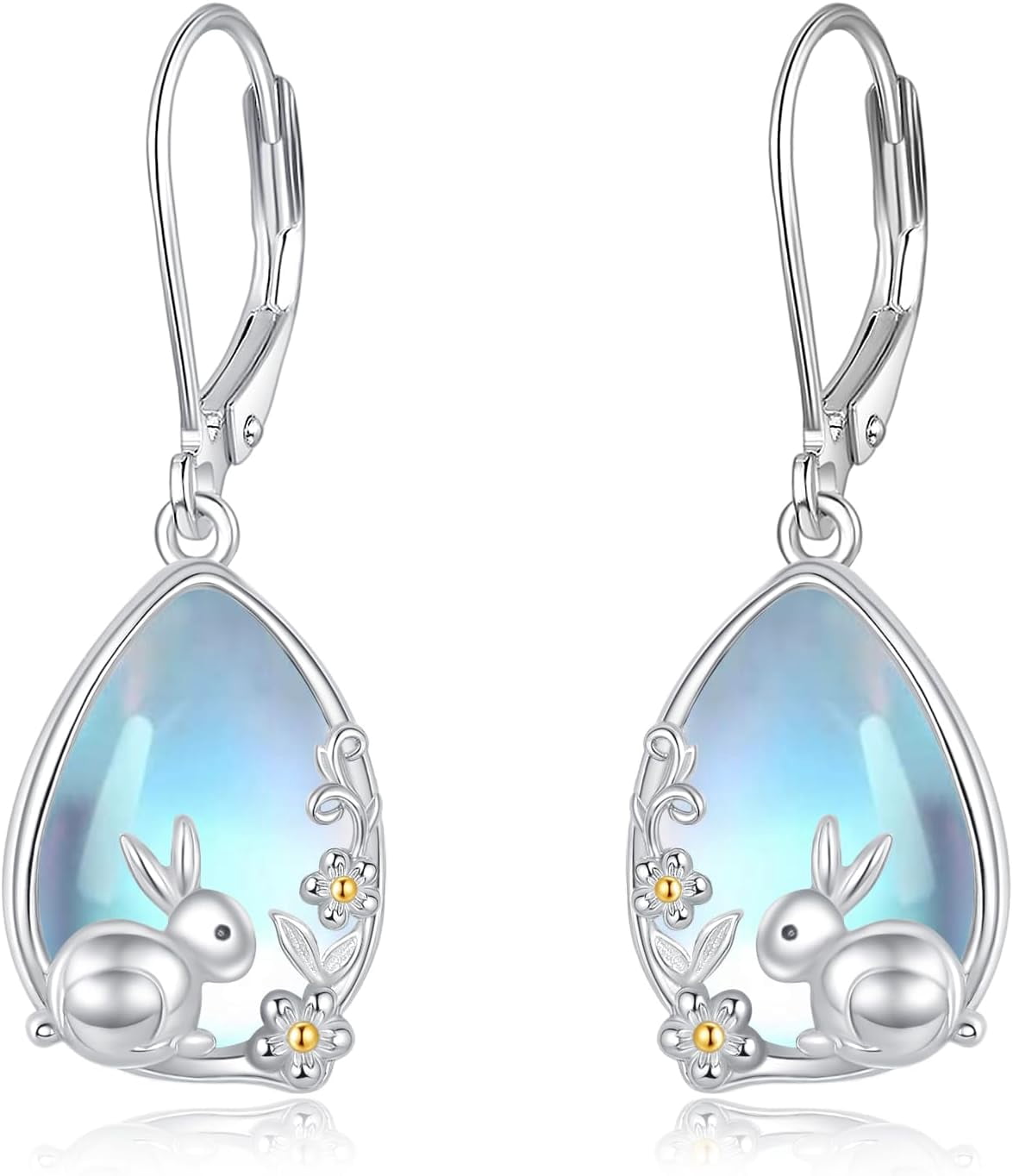 Bunny Earrings Sterling Sliver 925 Moonstone Bunny Dangle Drop Earrings ...
