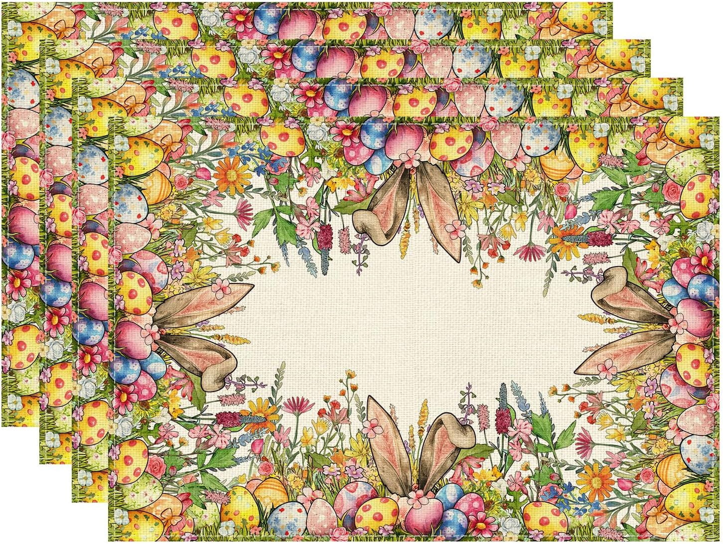 Bunny Ears Eggs Wildflowers Easter Placemats Set of 4 Table Mats for ...