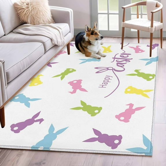 Bunny Easter Area Rug 4x6 Washable Rug Non Slip Spring Rabbits Modern ...
