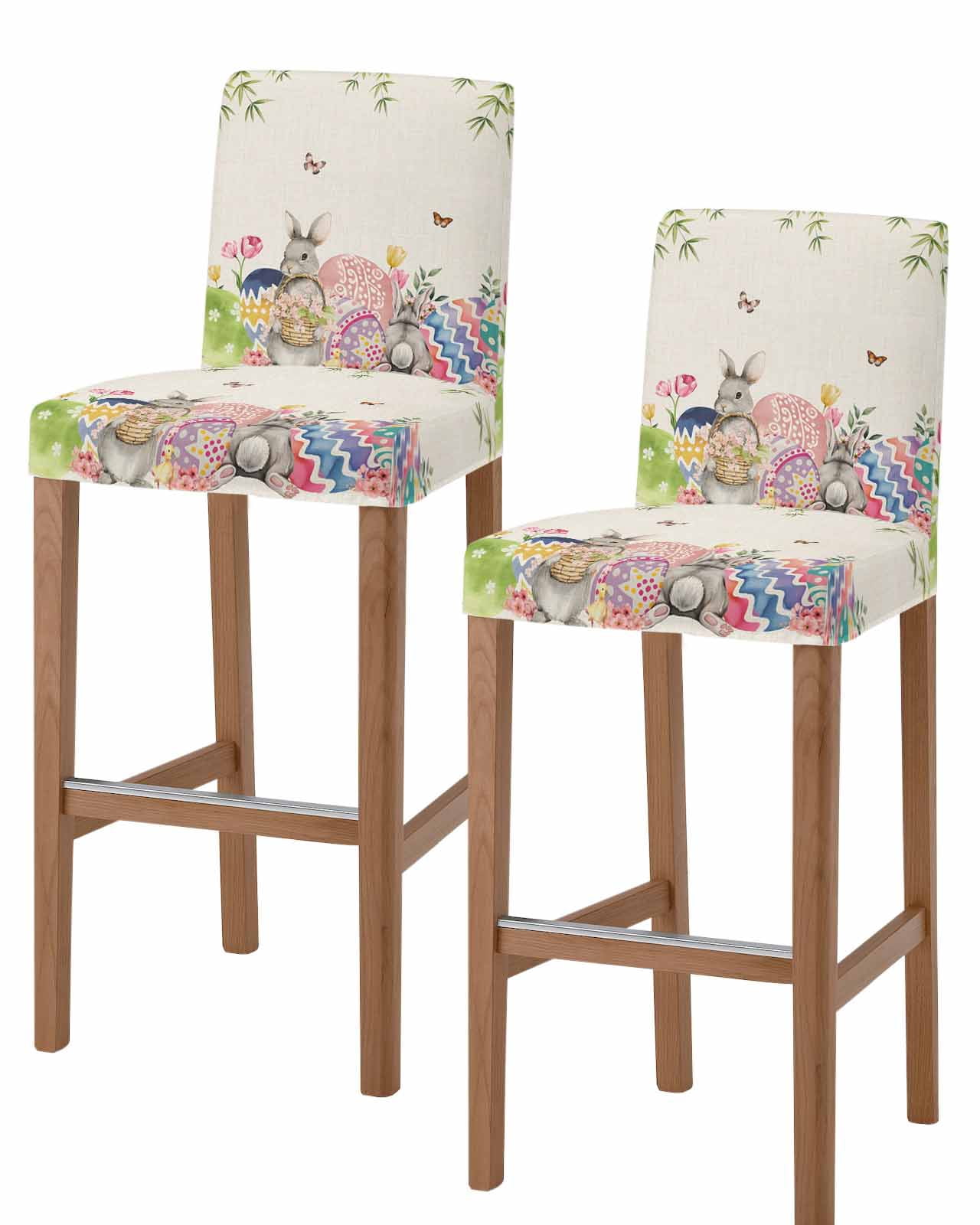 Bunny Easter Bar Stool Covers Set of 2, Eggs Spring Floral Butterfly ...