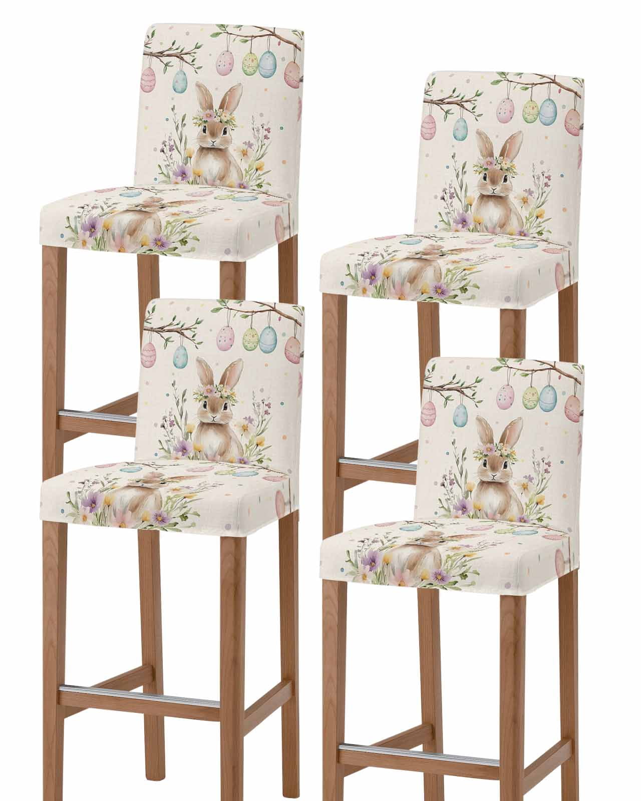 Bunny Easter Bar Stool Covers Set of 4, Colorful Eggs Spring Floral ...
