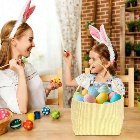 Bunny Easter Basket, Classic Gingham Easter Bucket Bag for Easter Egg ...
