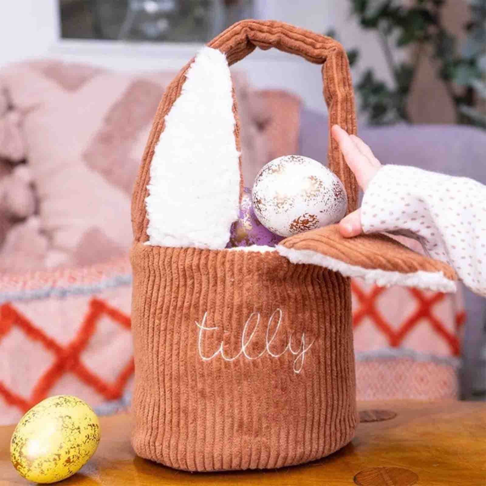 Bunny Easter Basket for Kids, Cute Plush Empty Bucket with Foldable ...