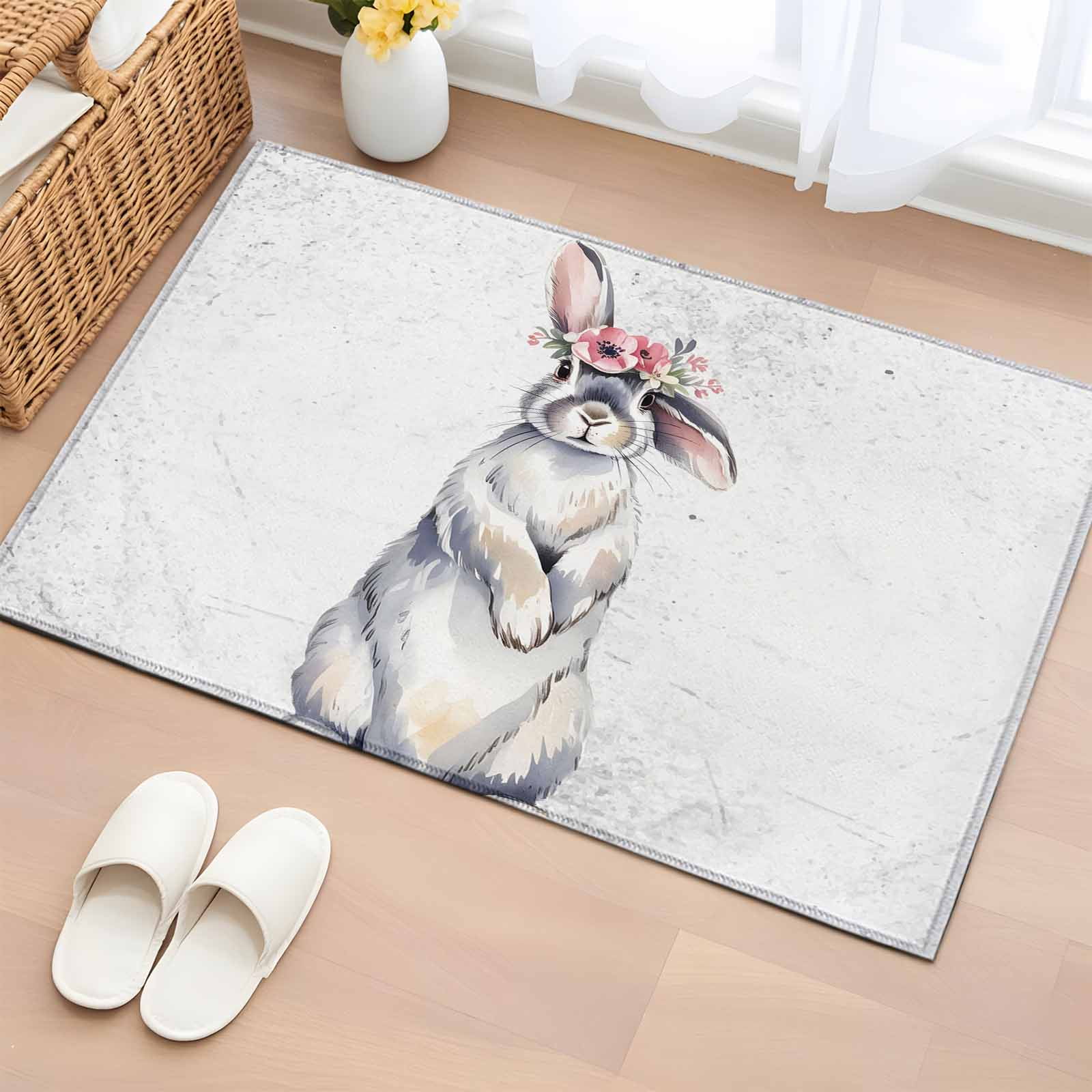 Bunny Easter Bathroom Rug Washable 2x3 Entryway Rug Non Slip Rabbits ...