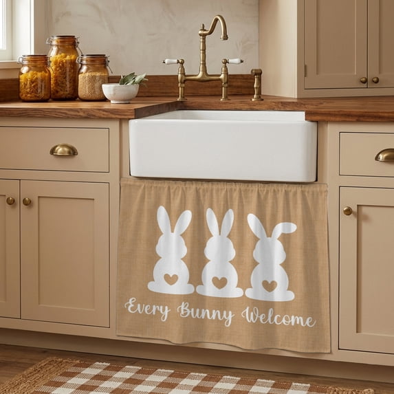 Bunny Easter Cabinet Curtains 27.6"W x 35.4"L, Spring Rabbits Rustic ...