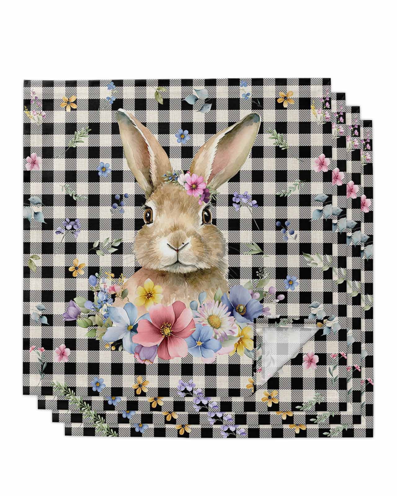 Bunny Easter Cloth Napkins Set of 4 Reusable Dinner Napkins, Black ...