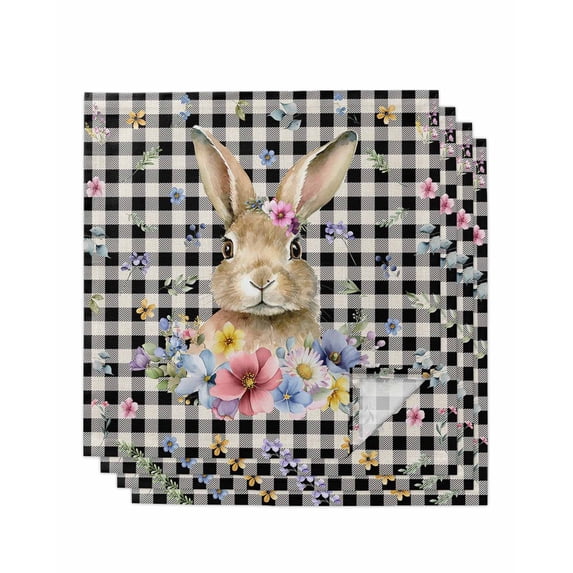 Bunny Easter Cloth Napkins Set of 4 Reusable Dinner Napkins, Black ...