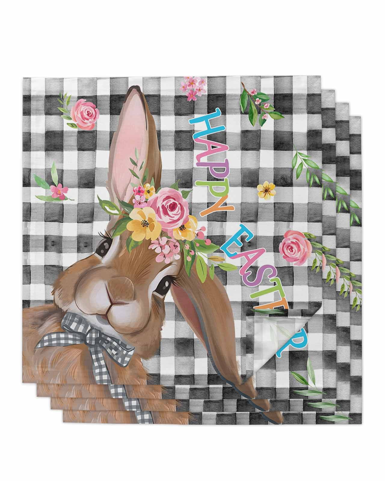 Bunny Easter Cloth Napkins Set of 4 Reusable Dinner Napkins, Rabbit ...