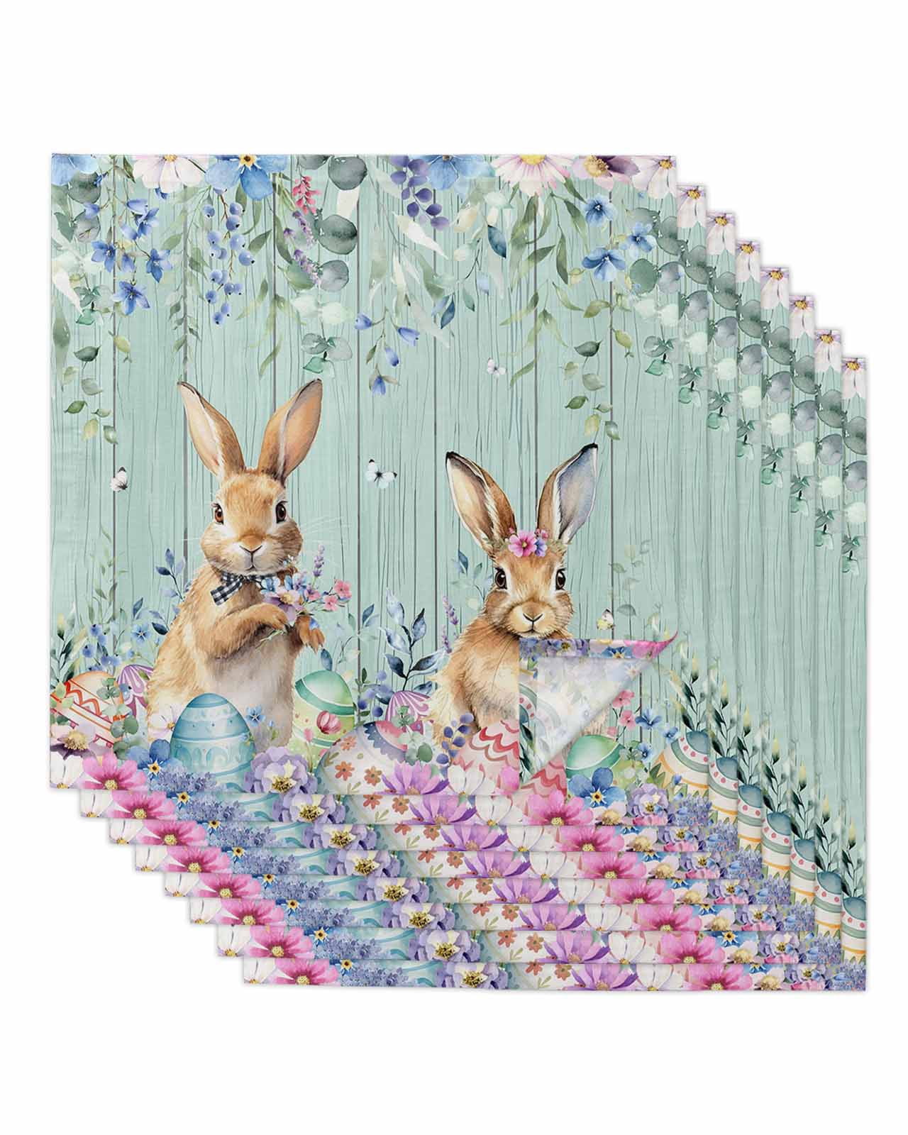 Bunny Easter Cloth Napkins Set of 8 Reusable Dinner Napkins, Eucalyptus ...