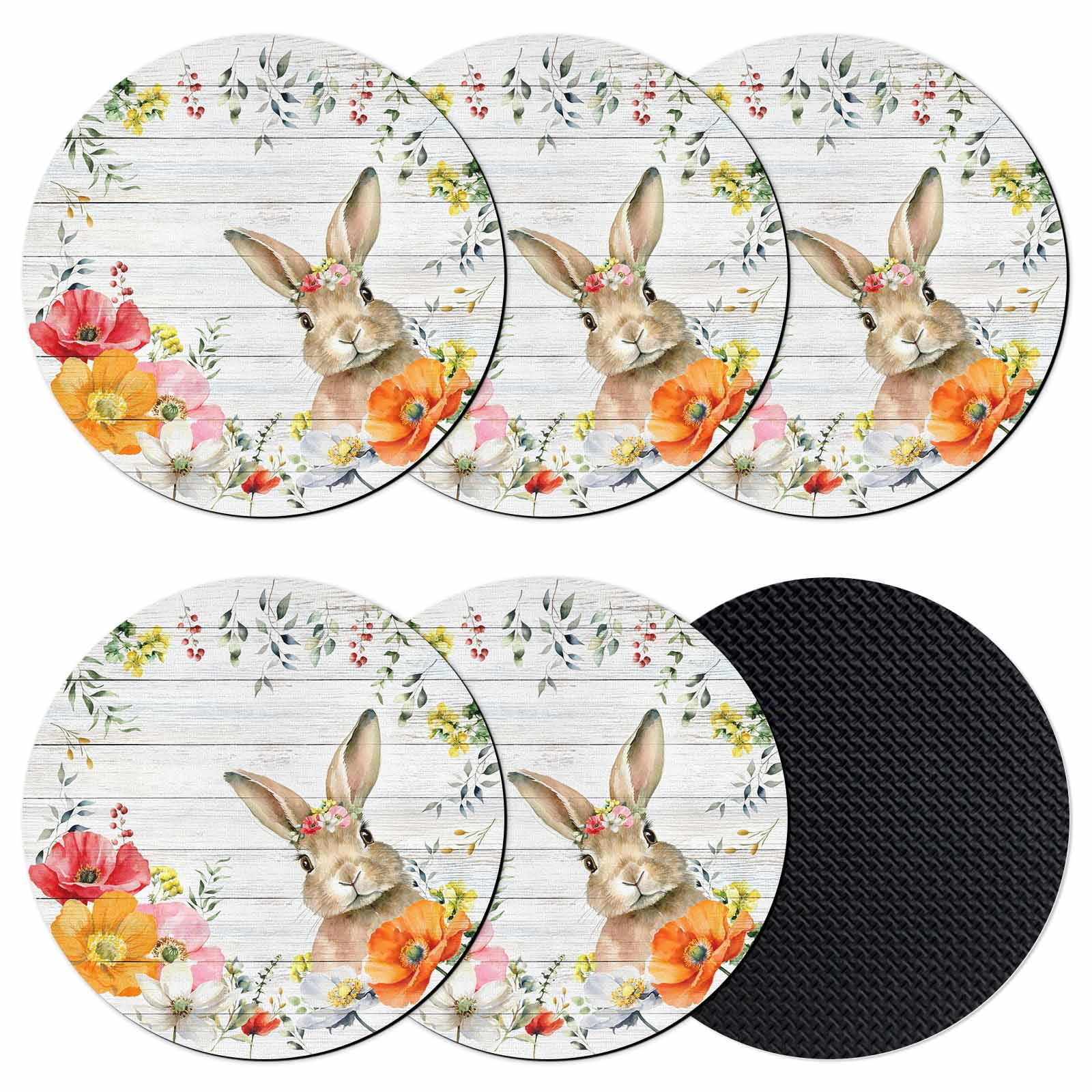 Bunny Easter Coasters Set of 6, Absorbent Coasters for Drinks, Pastoral ...