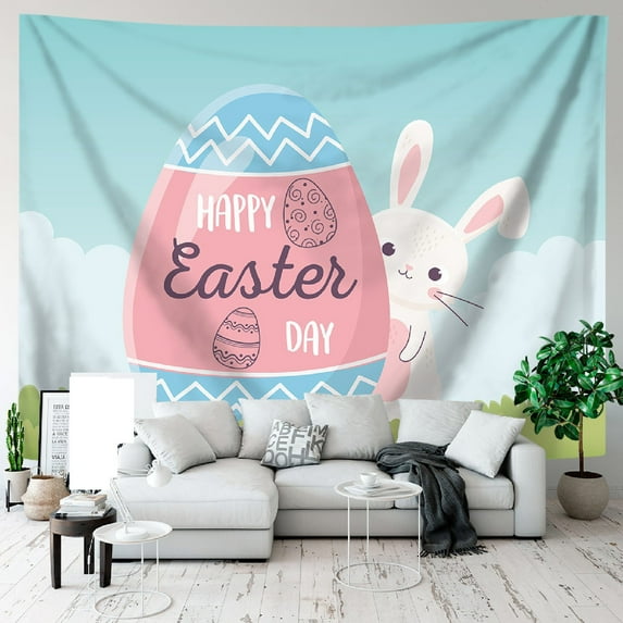 Bunny Easter Egg Wall Decor Big Tapestry, Spring Easter Theme Cartoon ...