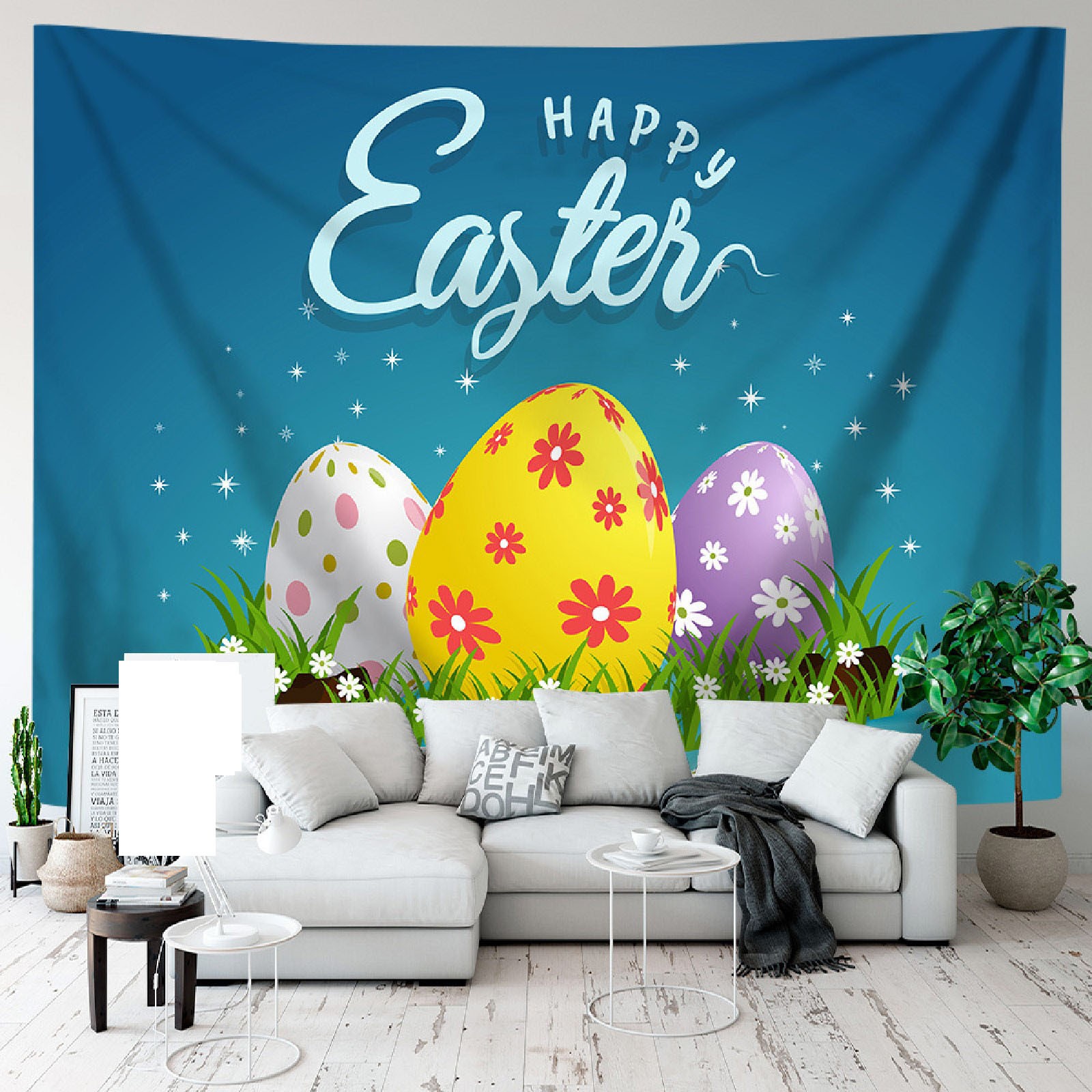 Bunny Easter Egg Wall Decor Big Tapestry, Spring Easter Theme Cartoon ...