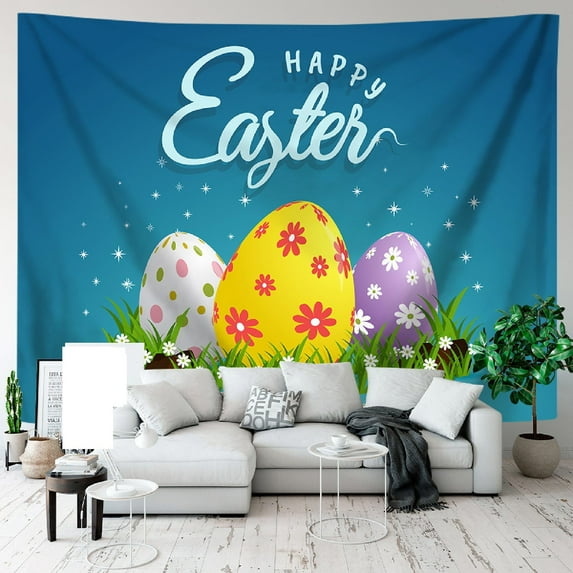 Bunny Easter Egg Wall Decor Big Tapestry, Spring Easter Theme Cartoon ...