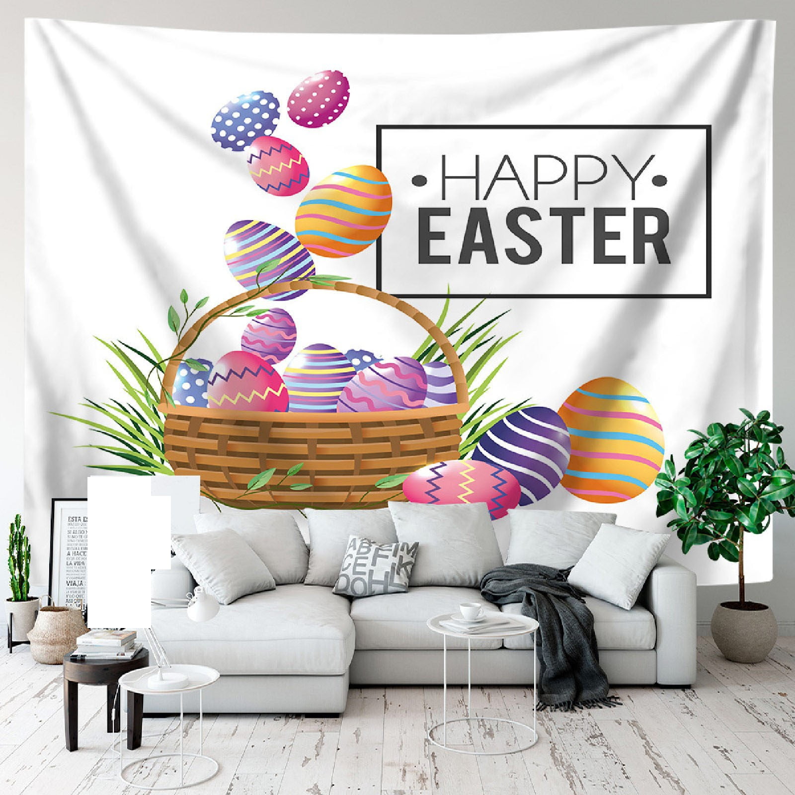 Bunny Easter Egg Wall Decor Big Tapestry Spring Easter Theme Tapestry ...