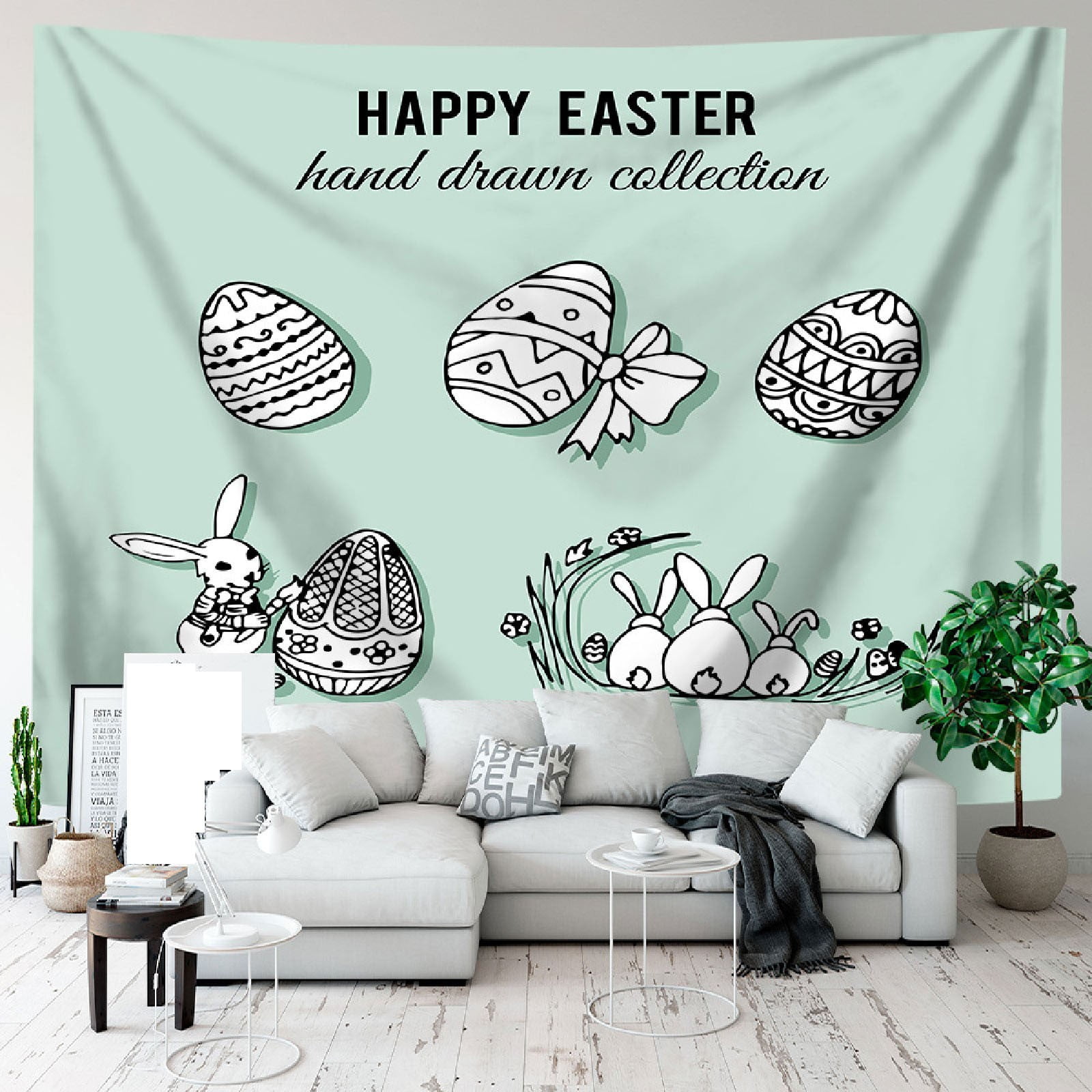 Bunny Easter Egg Wall Decor Big Tapestry Spring Easter Theme Tapestry ...