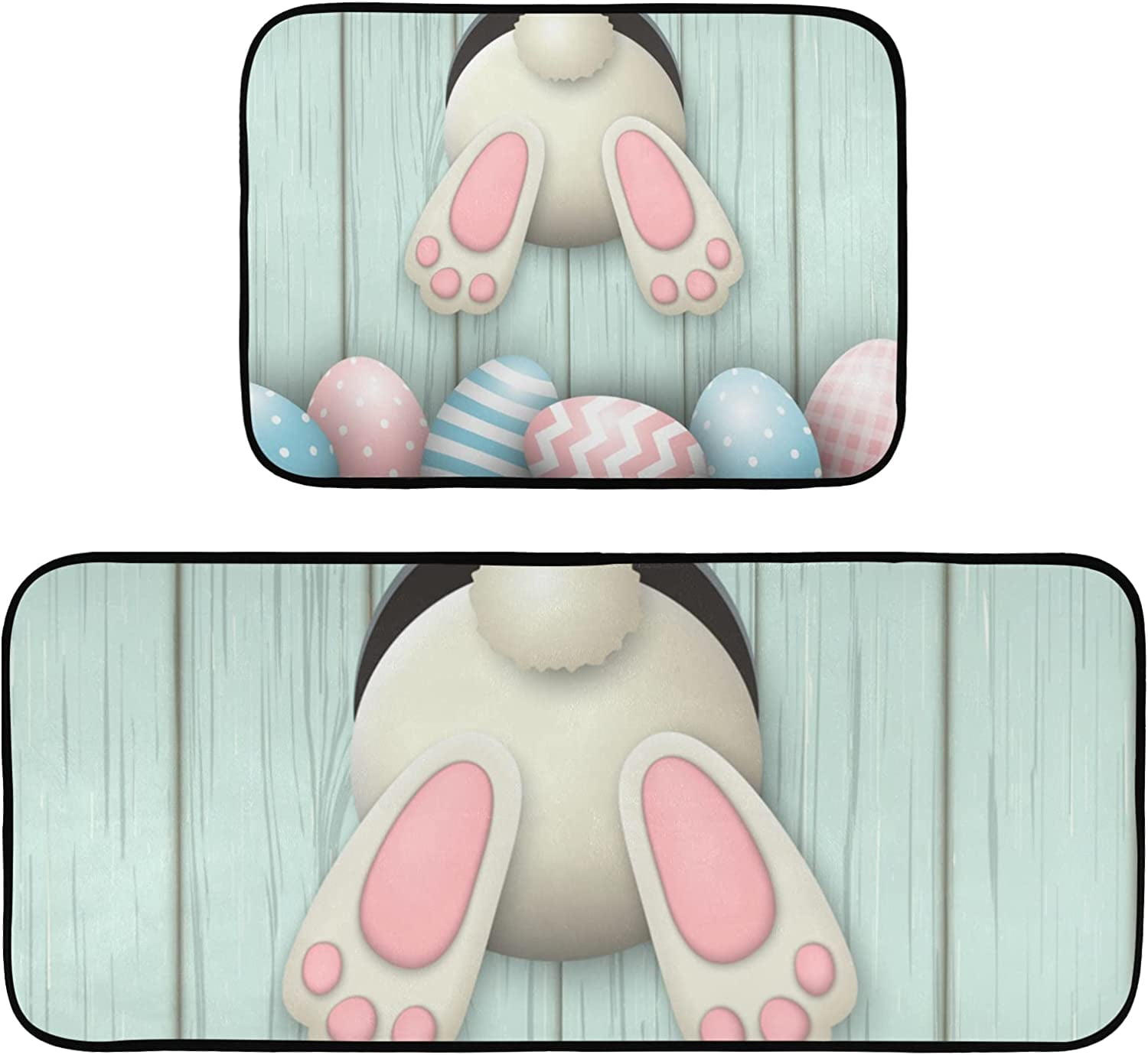 Bunny Easter Eggs Kitchen Rugs and Mat 2 Pieces Set Cushioned Anti ...