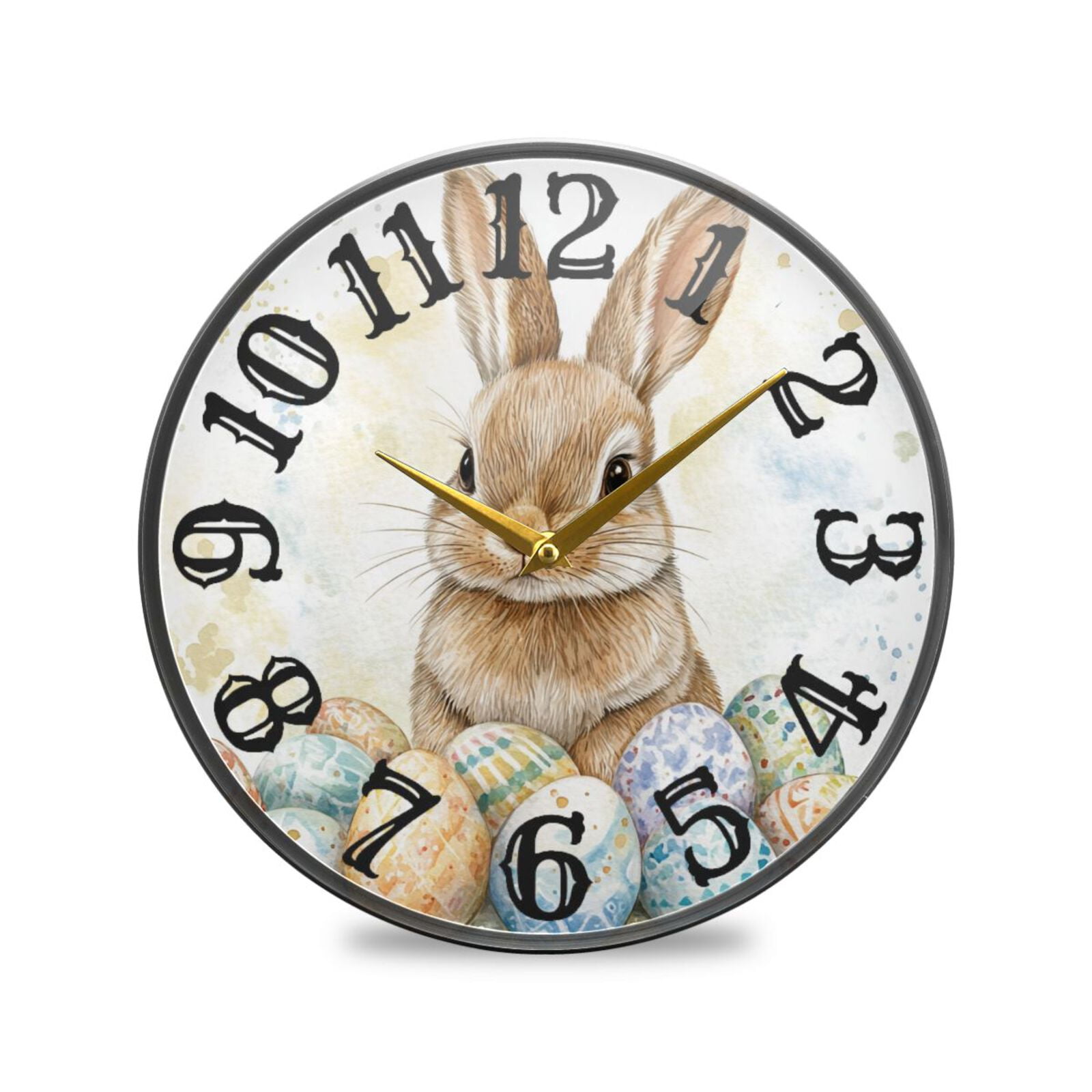 Bunny Easter Eggs Rabbit Wall Clock 12 Inch Silent Non Ticking Battery ...