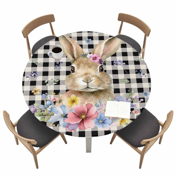 Bunny Easter Fitted Tablecloth with Elastic Edged, Round Table Cloth ...