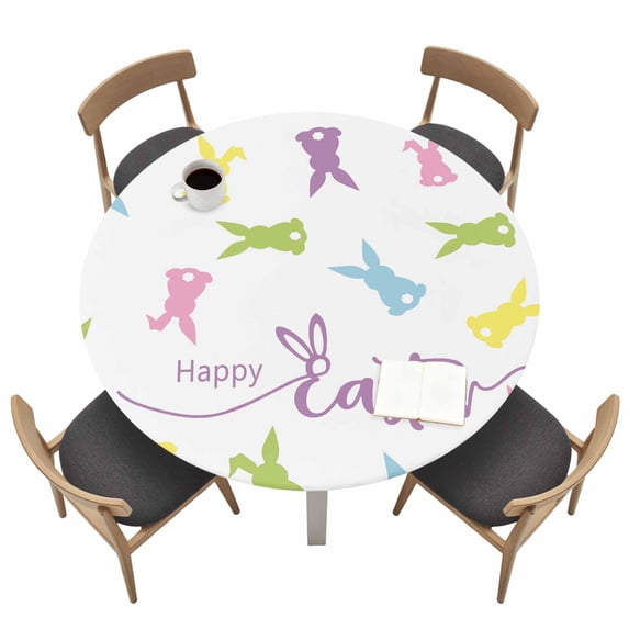 Bunny Easter Fitted Tablecloth with Elastic Edged, Round Table Cloth ...