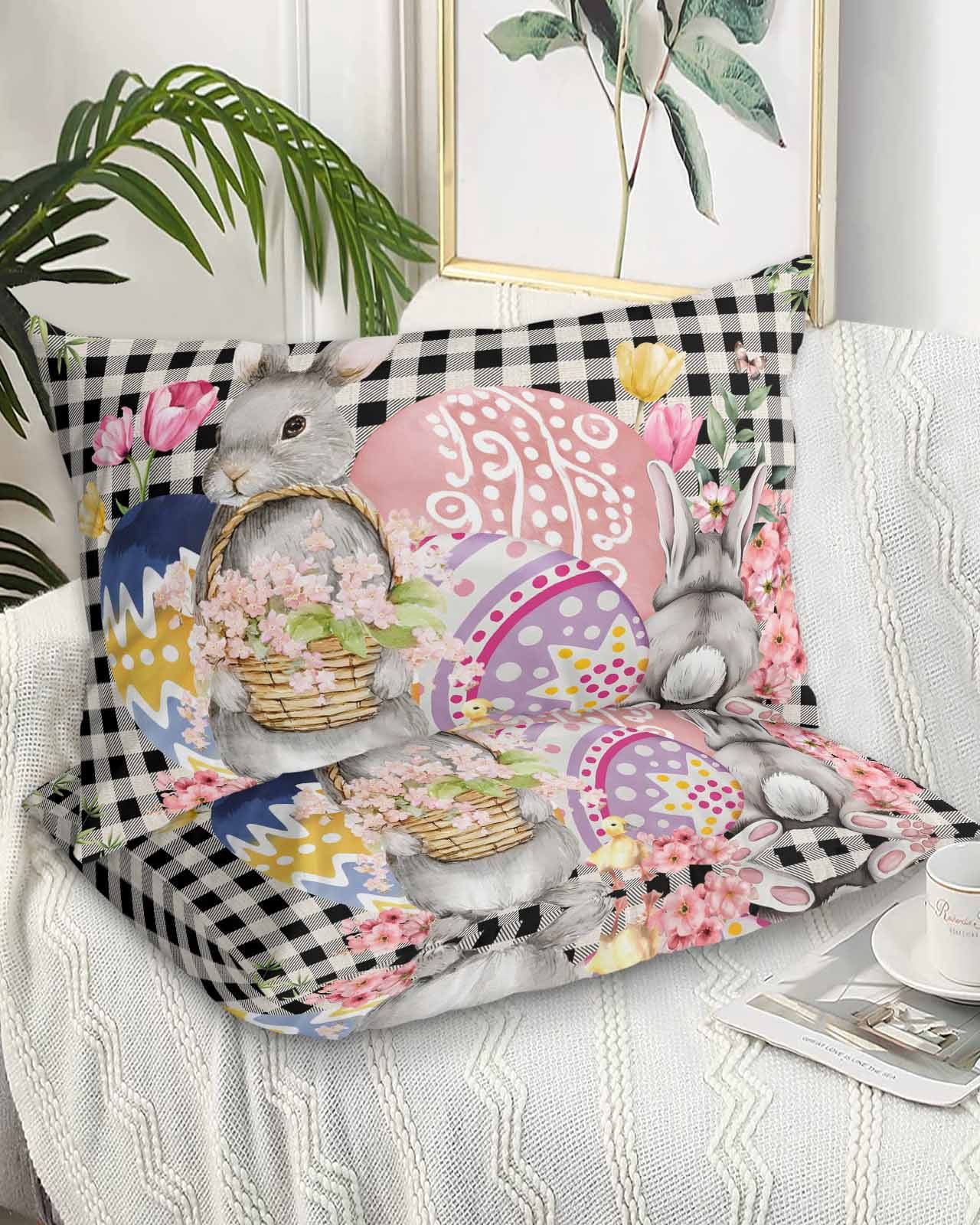 Bunny Easter King Pillow Cases Set of 2 - Microfiber Bed Throw Pillow ...