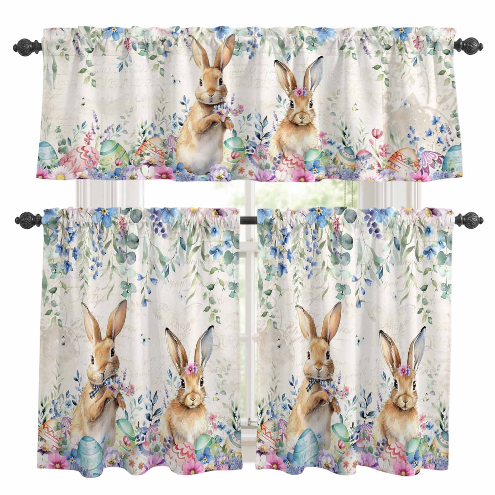 Bunny Easter Kitchen Curtains Sets for Windows 36 Inch Length, Spring ...