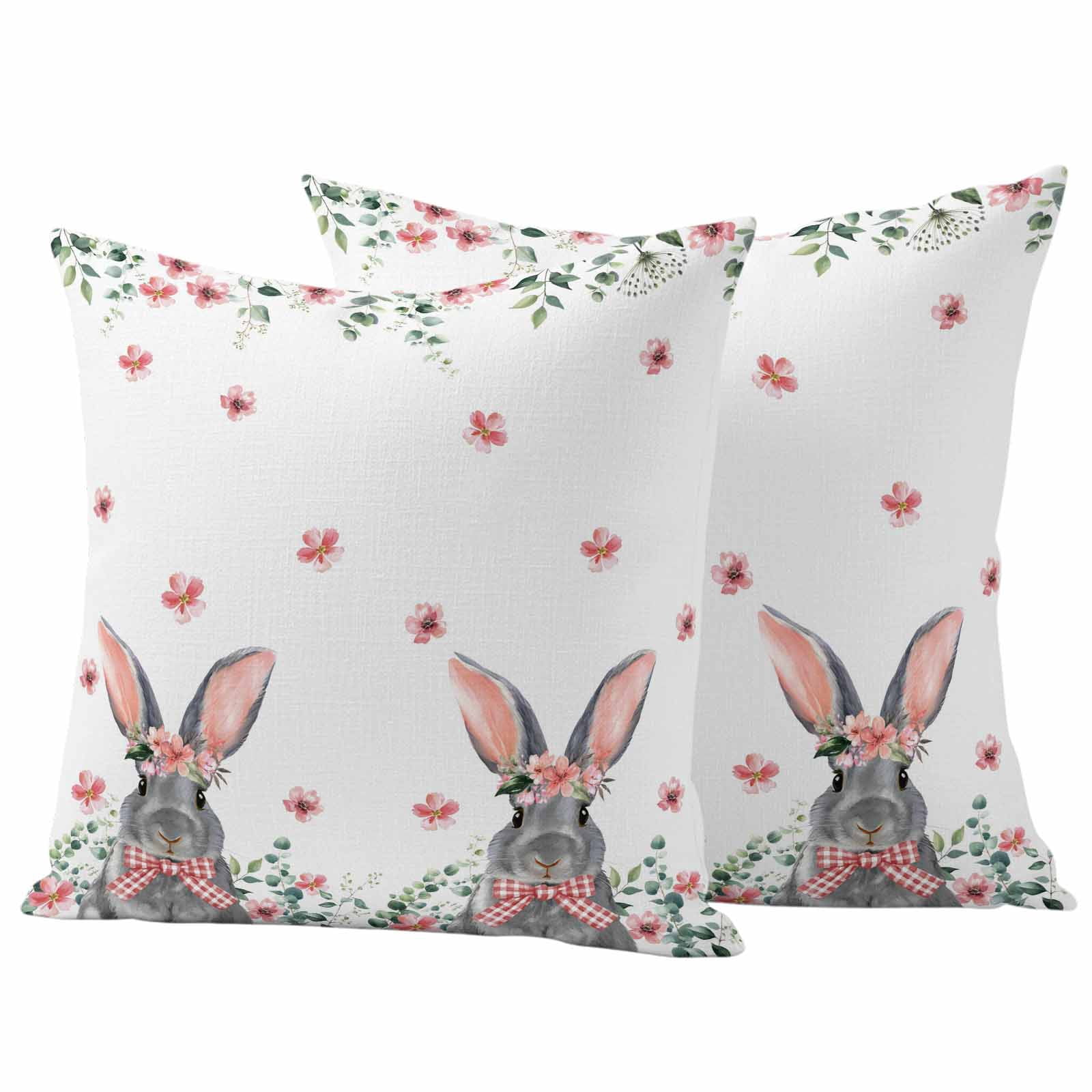 Bunny Easter Outdoor Waterproof Pillow Covers, Pink Spring Floral ...