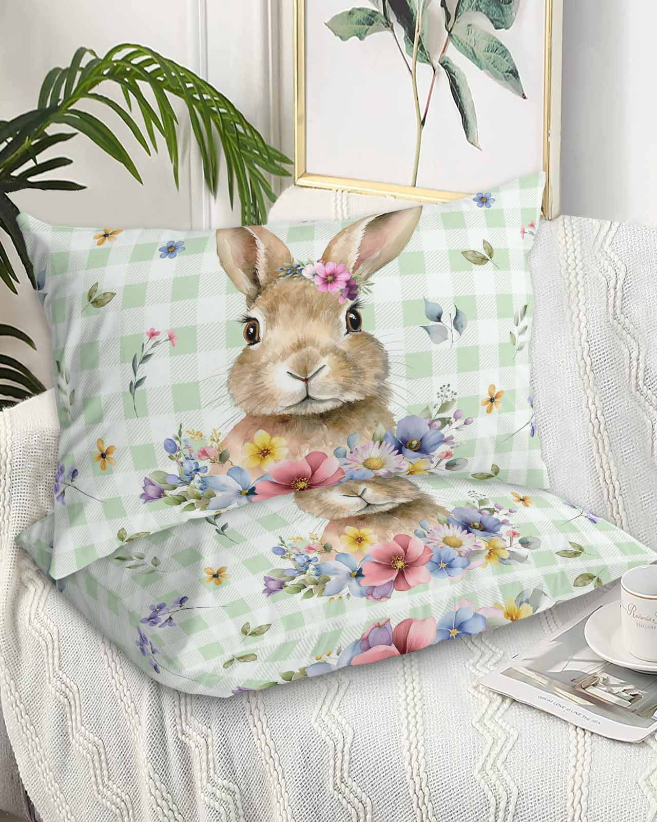 Bunny Easter Pillow Cases Standard Size Set of 2 - Microfiber Bed Throw ...