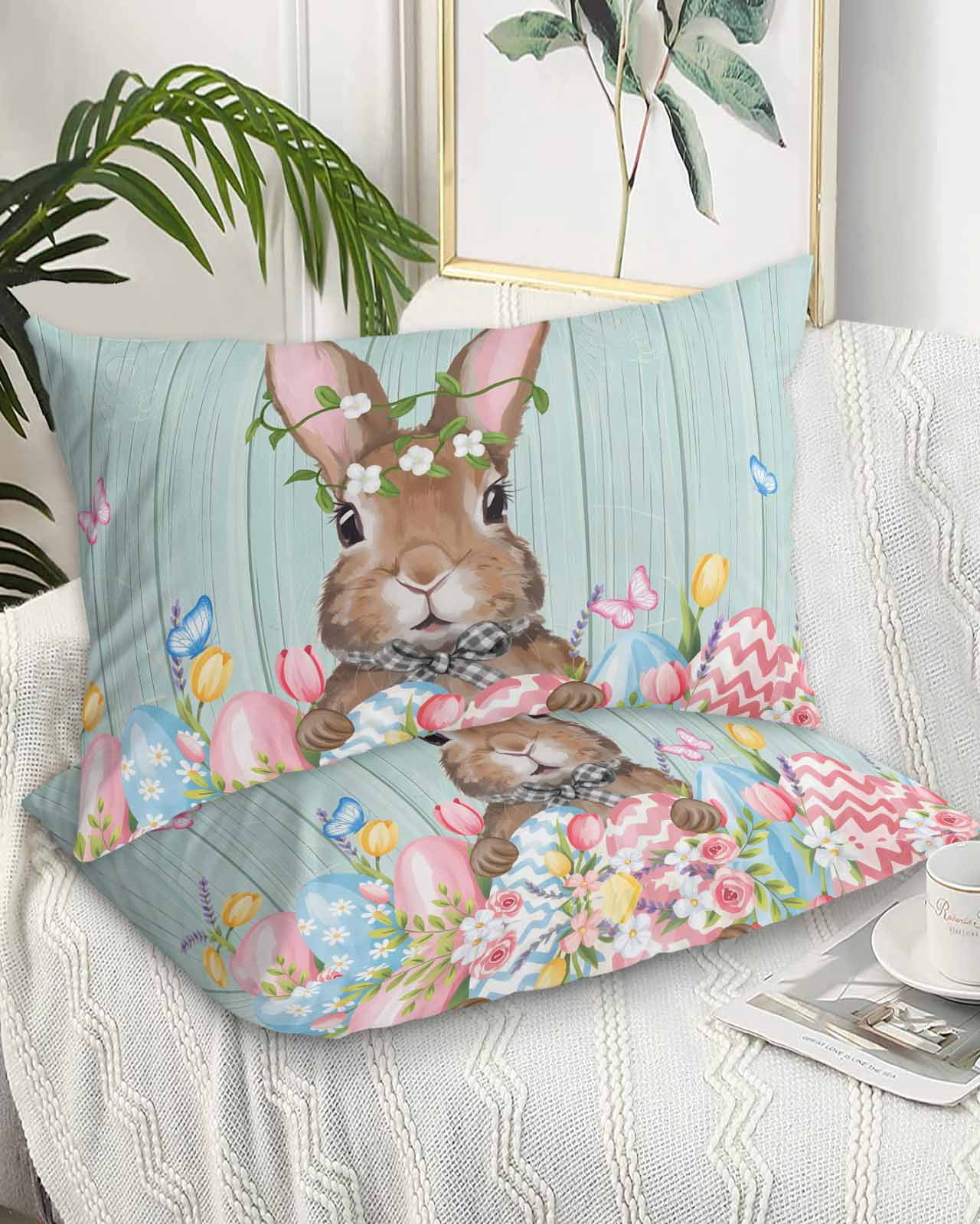 Bunny Easter Queen Pillow Cases Set of 2 - Microfiber Bed Throw Pillow ...