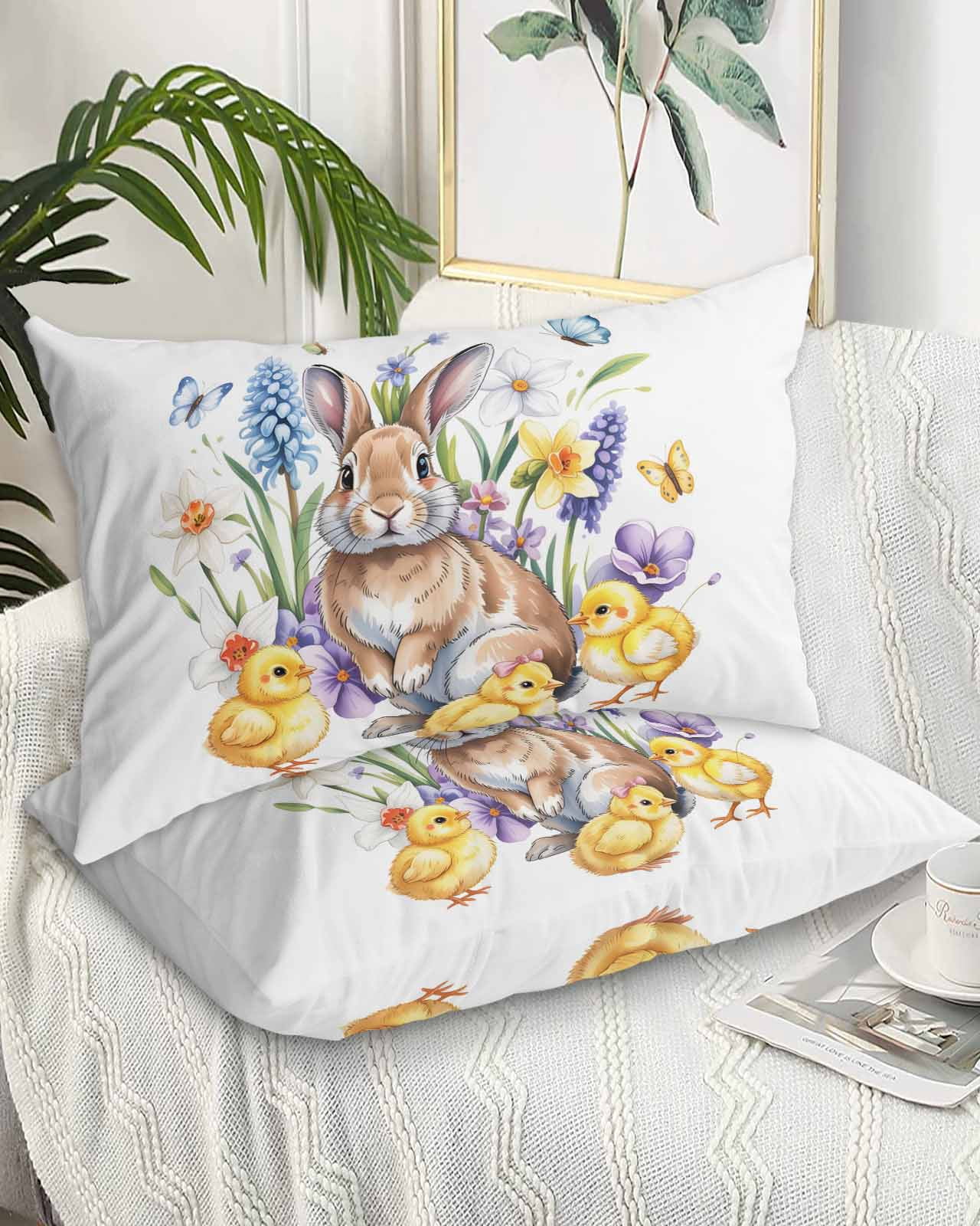 Bunny Easter Queen Pillow Cases Set of 2 - Microfiber Bed Throw Pillow ...